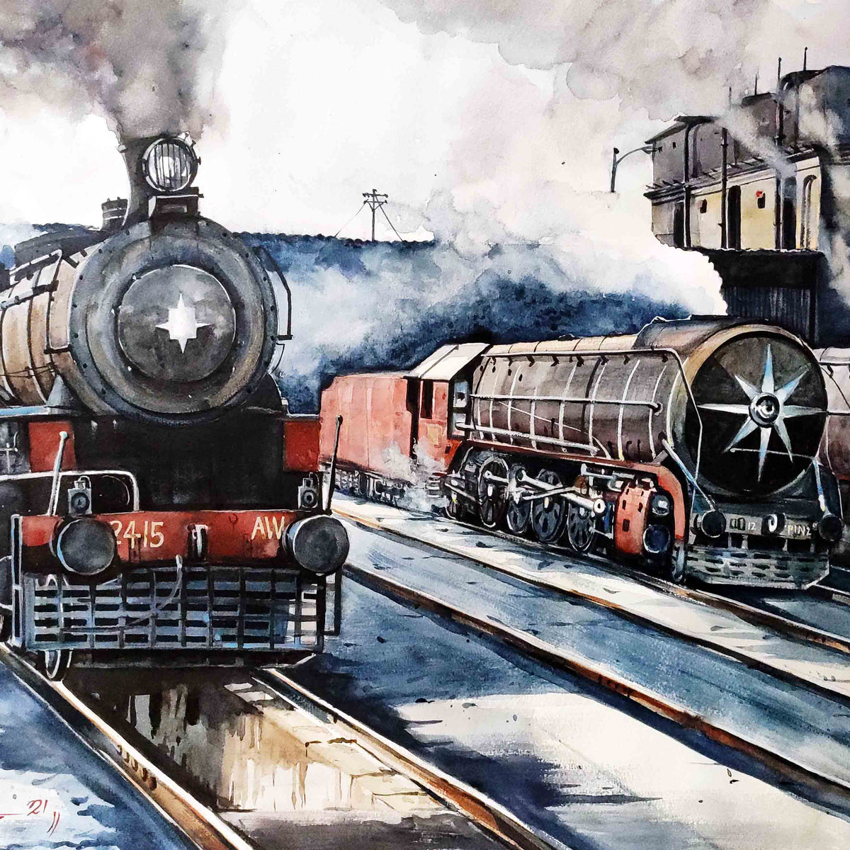 Two Locomotive Steam Engines in the Car Shed – Crafttatva.com